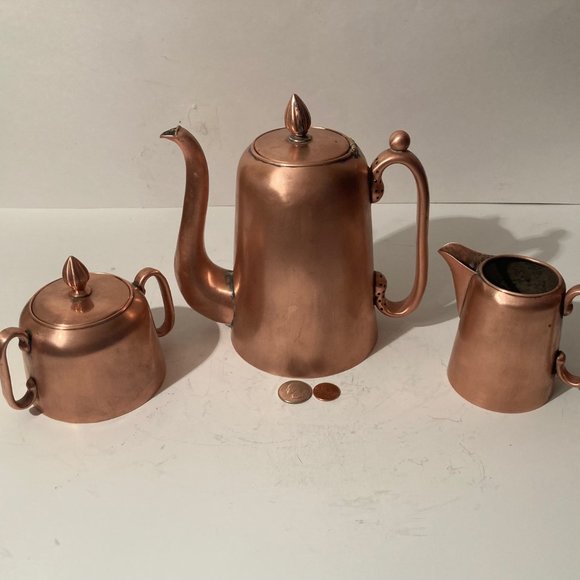 Kitchen | Vintage Set Of 3 Nice Quality Copper Tea Set Coffee Pot Sugar ...